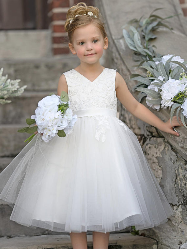 Ball Gown Princess Satin Tulle Tea Length Blue Dress 2003225970