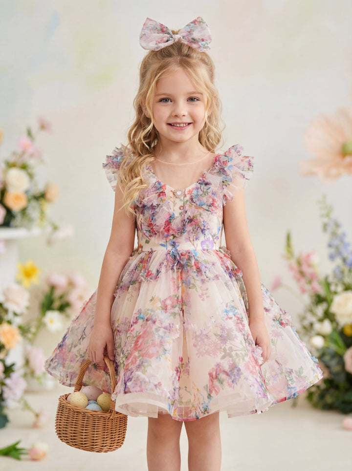 The Evelyn Floral Organza Ruffle Dress | Girls Easter & Birthday Gown ...
